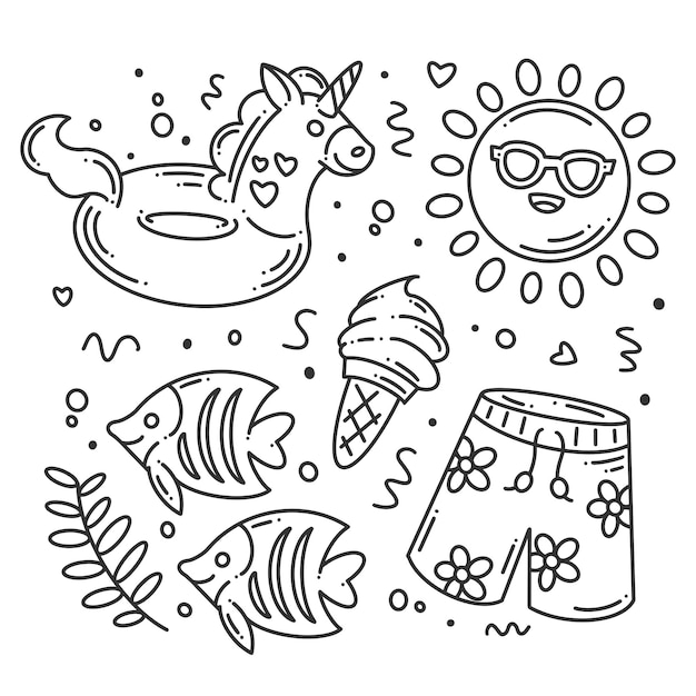 Vibrant Summer-Themed Doodle Collection with Diverse Elements | Jiffy ...