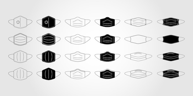 Diverse Facial Coverings: Monochrome Minimalist Mask Illustrations ...