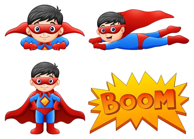 Cheerful Superhero Boy in Action Poses with Explosion | Jiffy Designs