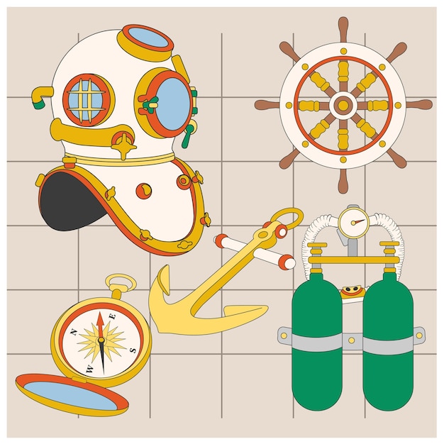 Vibrant Nautical Symbols and Diving Equipment | Jiffy Designs