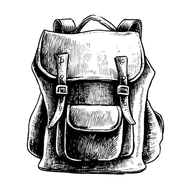 Detailed Sketch of a Rugged Backpack with Buckle Closures | Jiffy Designs
