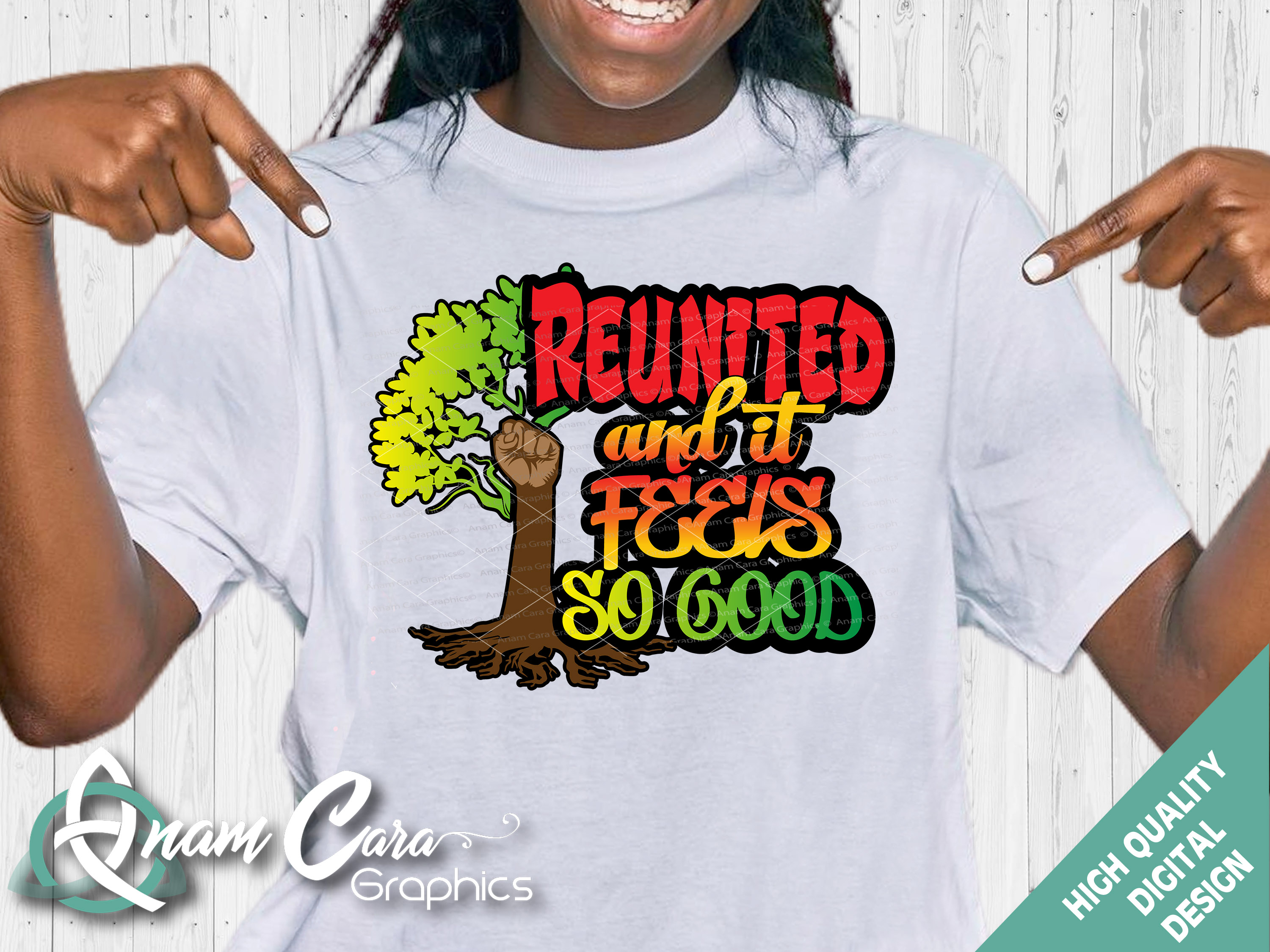 'Reunited and It Feels So Good' Bold Red Text with Black Tree ...