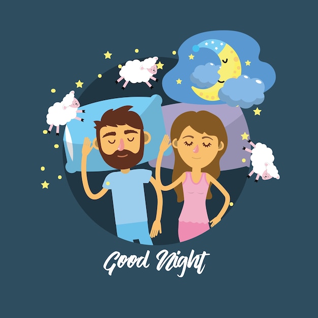 Whimsical Good Night Illustration with Couple and Moon | Jiffy Designs