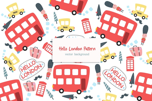 Charming London-Themed Pattern with Double-Decker Buses and Iconic ...