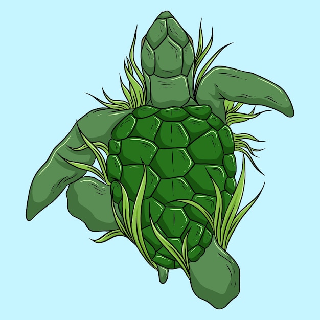 Majestic Emerald Sea Turtle Amidst Lush Aquatic Foliage | Jiffy Designs