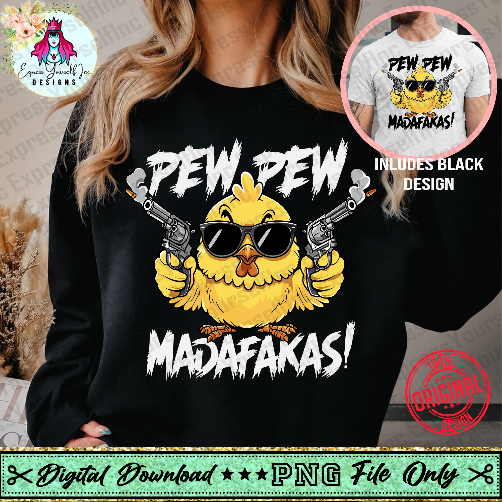 Pew Pew Madafakas png, Funny Chick with Guns png, Cartoon Chick png ...