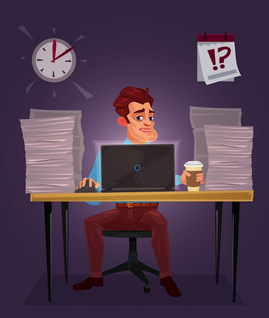 Overworked Employee Burning the Midnight Oil at His Desk | Jiffy Designs