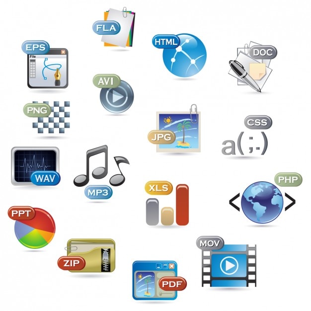 Vibrant Collection of Digital Media and File Format Icons | Jiffy Designs