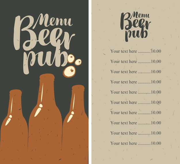 Vintage Beer Pub Menu with Classic Bottle Illustrations | Jiffy Designs