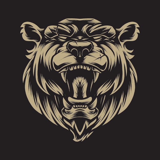 Ferocious Grizzly Bear Roaring in Fierce Monochrome Art | Jiffy Designs