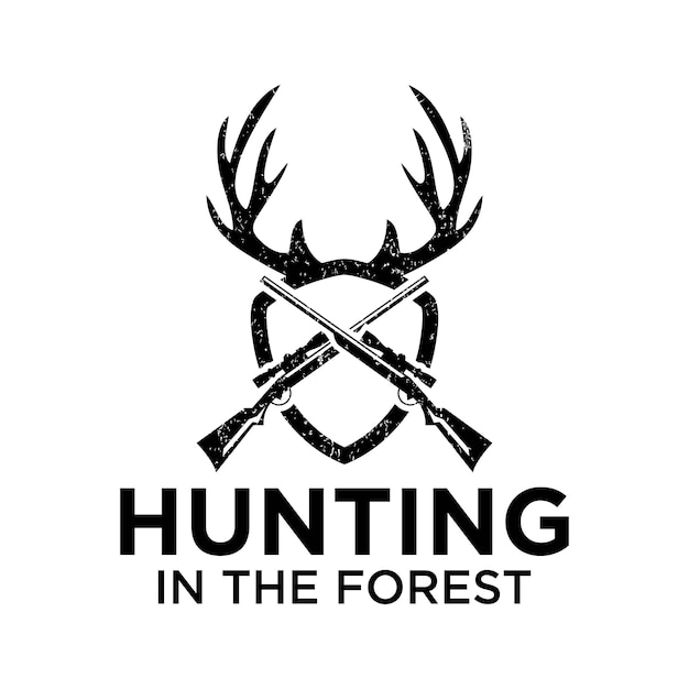 Rugged Hunting Insignia with Crossed Rifles and Antlers | Jiffy Designs