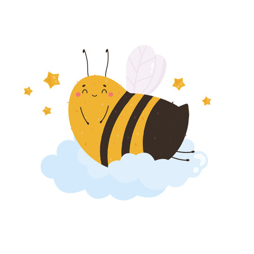 Vector Illustration Of A Cute Funny Bee Sleeping On A Cloud. Funny ...