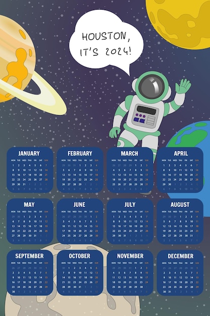 Whimsical Space-Themed Calendar with Astronaut Greeting 2024 | Jiffy ...