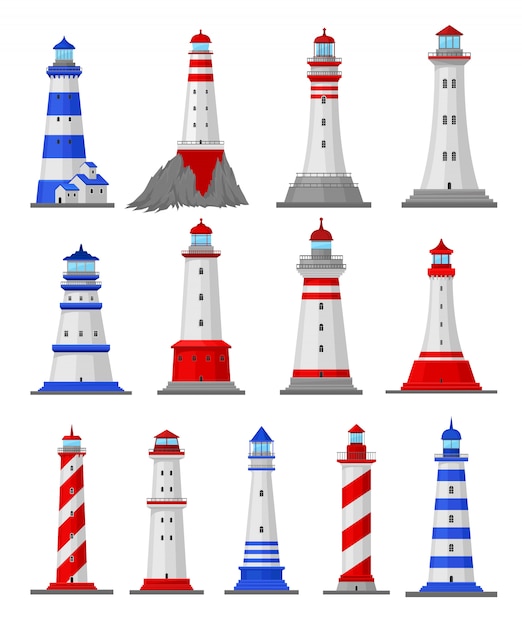 Diverse Collection of Iconic Lighthouse Designs in Vibrant Colors ...