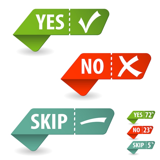 Vibrant Yes, No, and Skip Buttons with Checkmark Symbols | Jiffy Designs