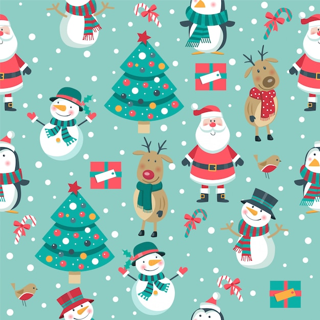 Festive Christmas Celebration with Santa, Snowmen, and Trees | Jiffy ...