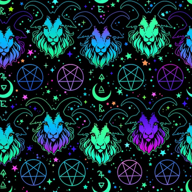 Vibrant Occult Motif Seamless Pattern with Mystical Lion Heads | Jiffy ...