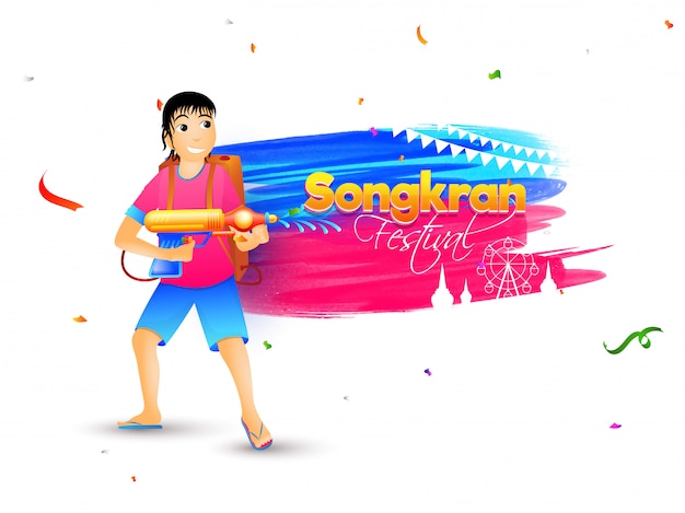 Colorful Songkran Festival Celebration with Boy Holding Water Gun ...