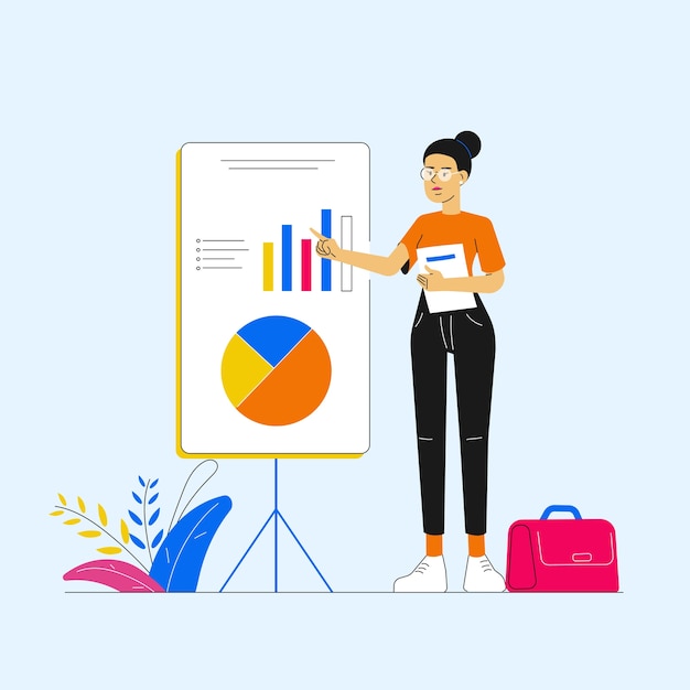 Confident Woman Presenting Data Visualization on Whiteboard | Jiffy Designs