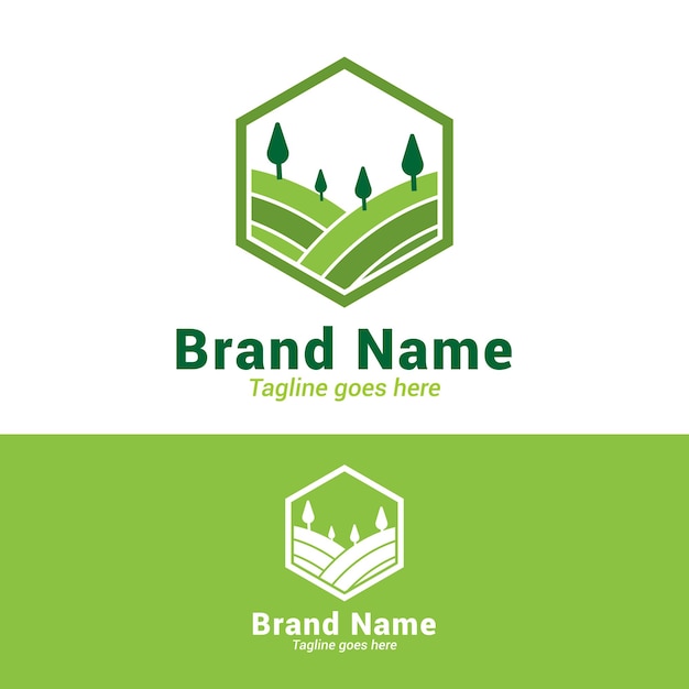 Vibrant Hexagonal Landscape Logo with Lush Greenery | Jiffy Designs