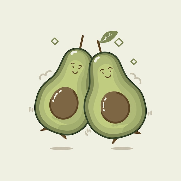 Joyful Avocado Pair: A Whimsical Illustration | Jiffy Designs