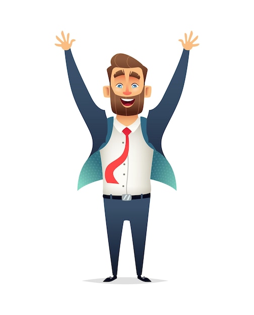 Joyful Businessman Celebrating His Success with Raised Arms | Jiffy Designs
