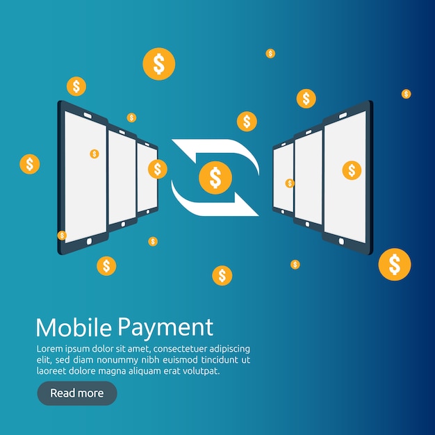 Mobile Payment Illustration with Smartphones and Digital Currency ...