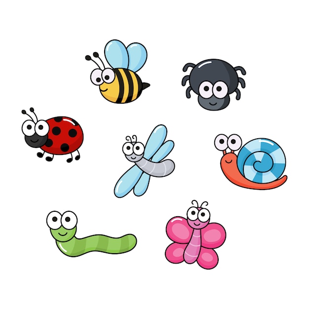 Adorable Cartoon Insect Characters Collection with Vibrant Colors ...