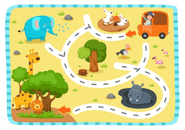 Charming Safari-Themed Playmat with Whimsical Animal Illustrations ...