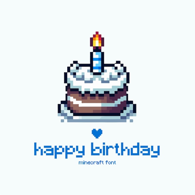 Pixel Art Birthday Cake with Lit Candle and Heart | Jiffy Designs