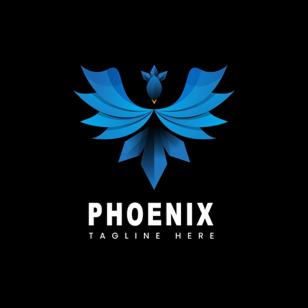 Majestic Blue Phoenix Emblem with Elegant Flourish Design | Jiffy Designs