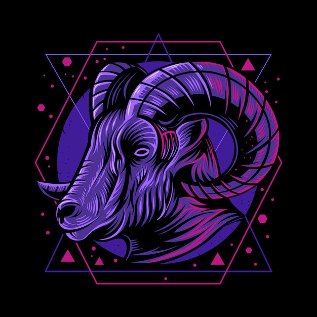 Majestic Purple Ram Surrounded by Geometric Shapes | Jiffy Designs