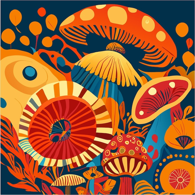Vibrant Mushroom Motif with Radiant Patterns | Jiffy Designs