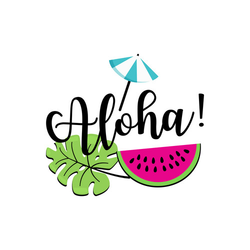 Aloha And Watermelon Slice, Creative Inscription Badge For Your Design ...