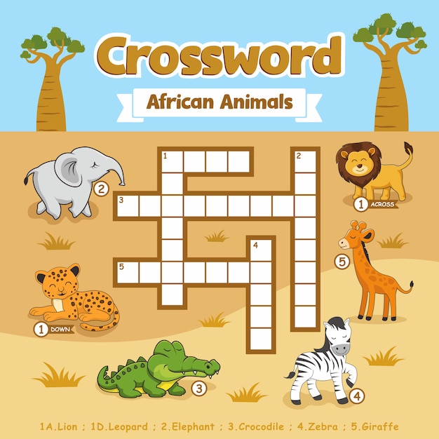Engaging Crossword Puzzle Featuring Vibrant African Animals | Jiffy Designs