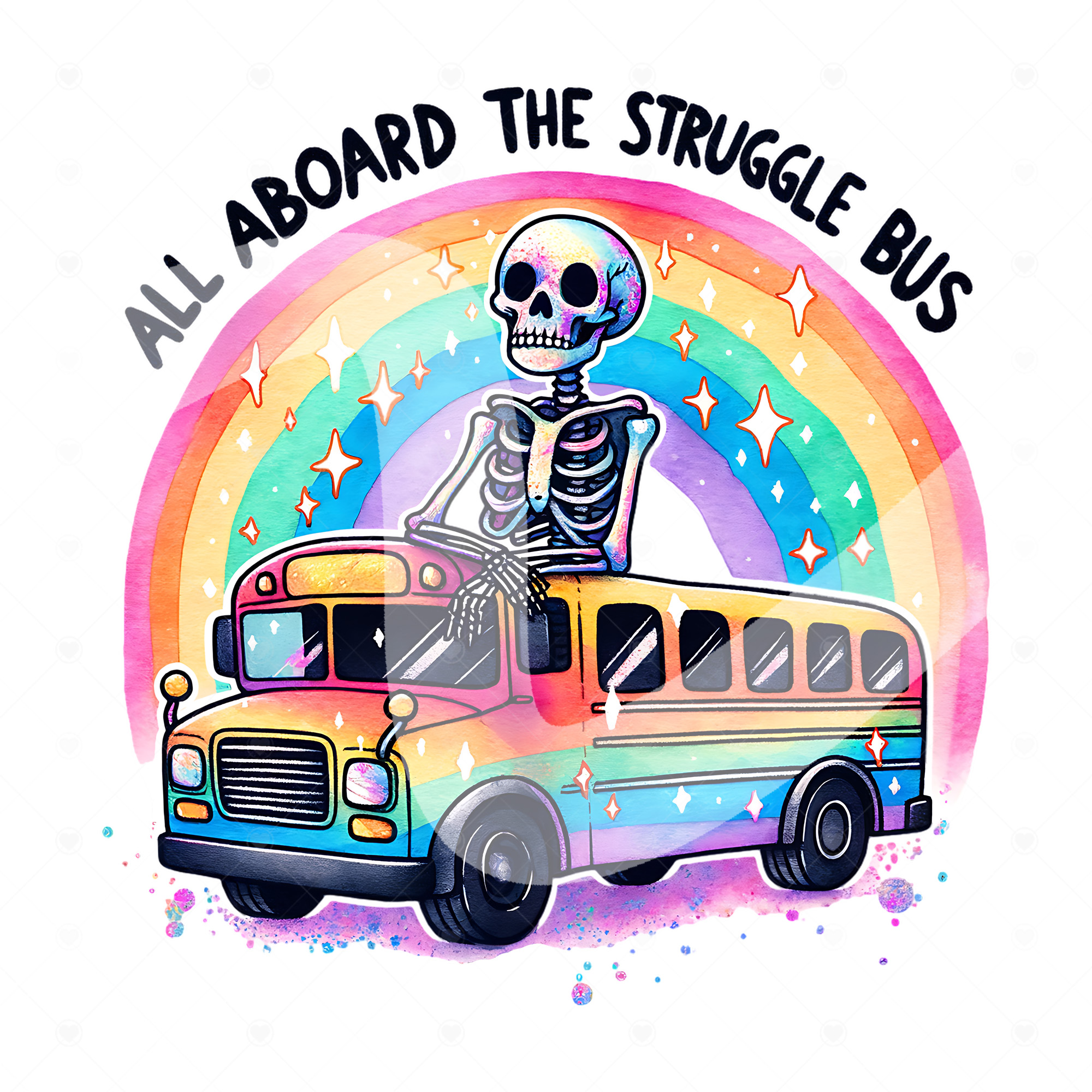 'All Aboard The Struggle Bus' Featuring Skeleton Driver and Vibrant ...