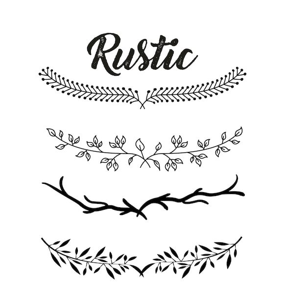 Rustic Floral and Nature Elements Vector Illustration Collection ...