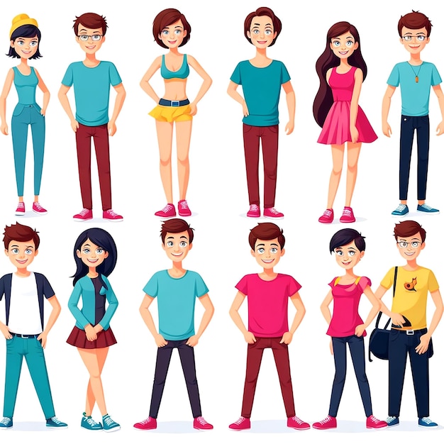 Diverse Collection of Stylized Human Characters in Vibrant Outfits ...