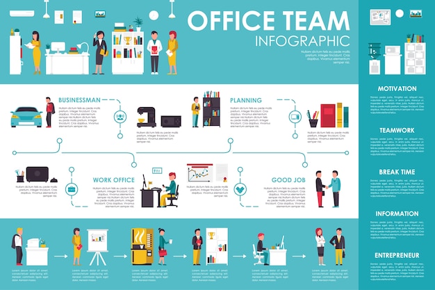 Vibrant Office Team Infographic with Diverse Employees and Work ...