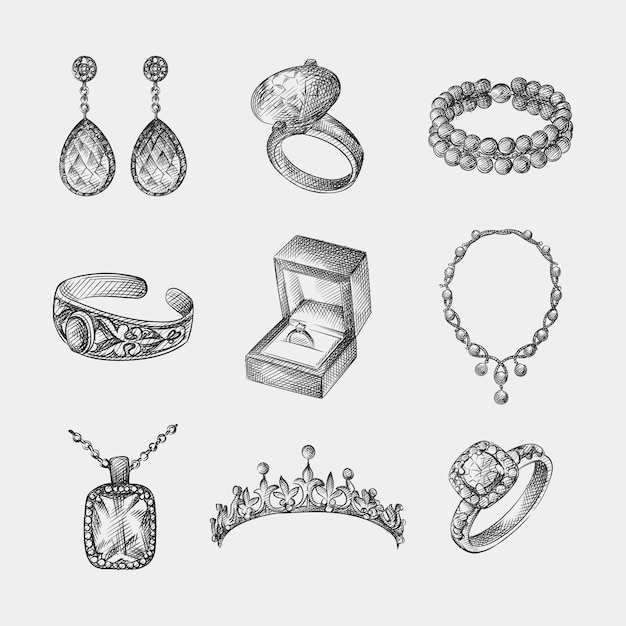 Elegant Jewelry Sketches: Diamonds, Pearls, and Precious Gems | Jiffy ...