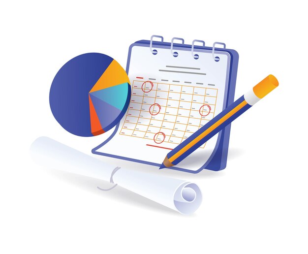 Colorful Analytical Tools: Calendar, Pie Chart, and Pencil | Jiffy Designs