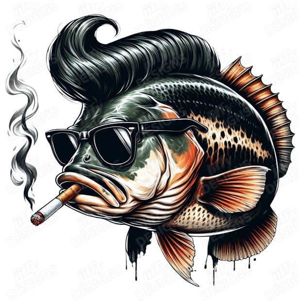 Rockabilly Fish Smoking a Cigarette with Greaser Hairstyle and Fins ...