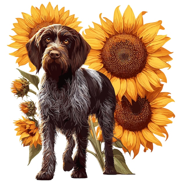 Sunflower Pup: A Furry Companion Among Golden Blooms | Jiffy Designs