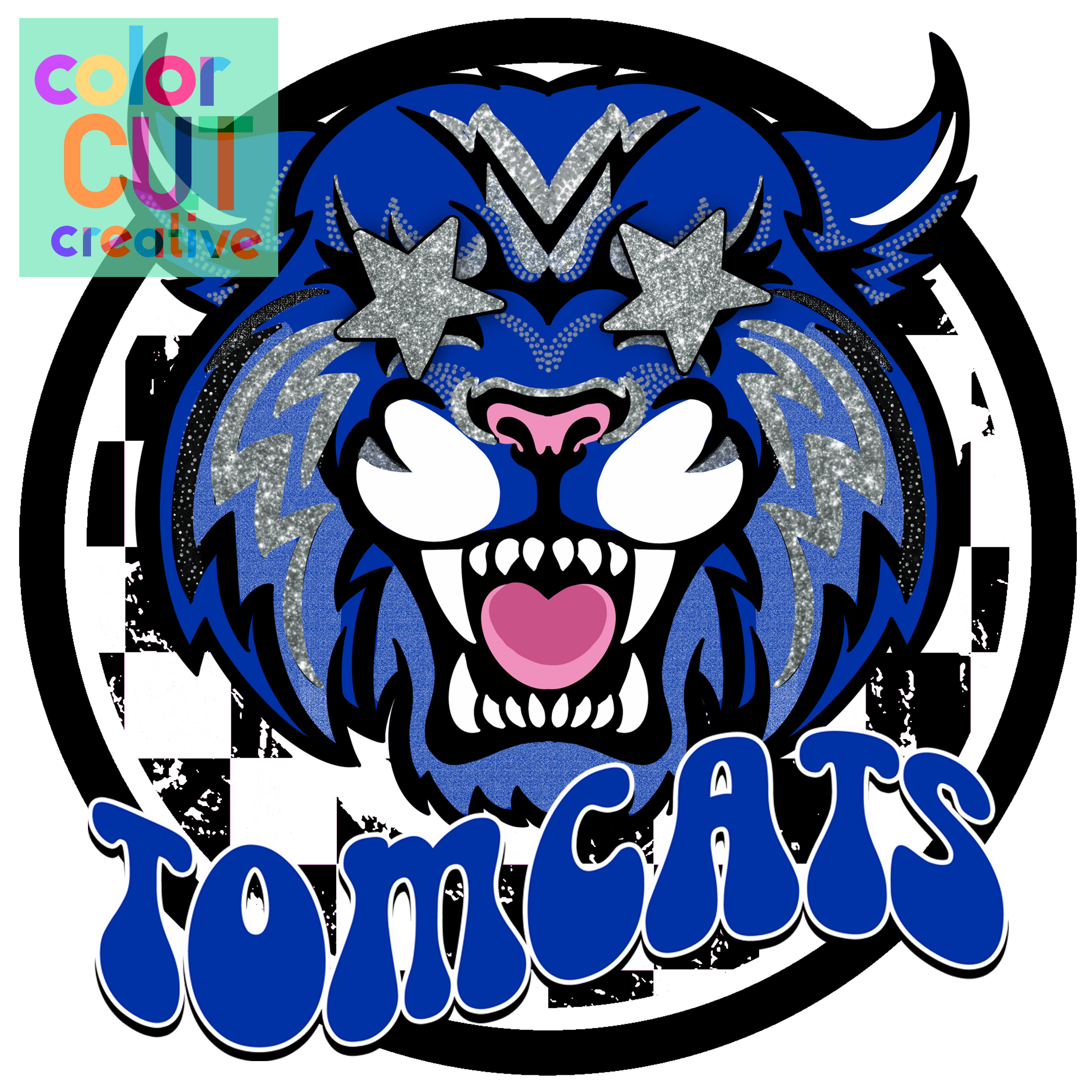 'Tomcats' Fierce Feline Mascot with Glittering Stars and Bold Graphics ...