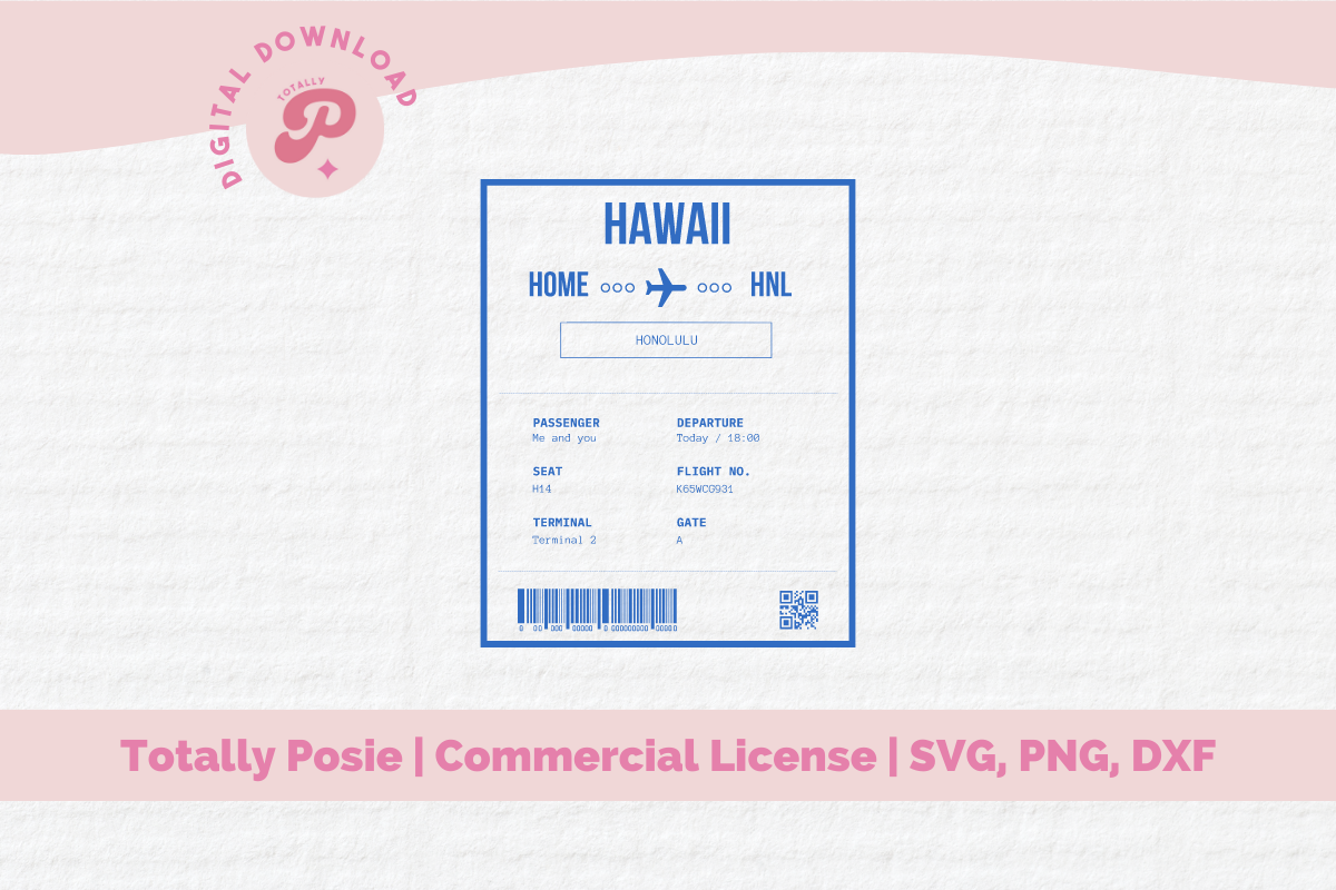 'Hawaii Home HNL' Blue and White Minimalist Travel Ticket Design ...