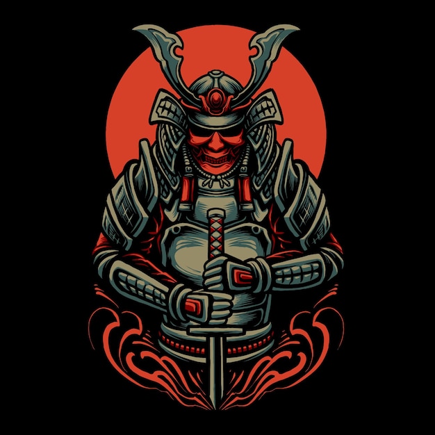 Fierce Samurai Warrior Wielding Katana Sword in Fiery Backdrop | Jiffy ...