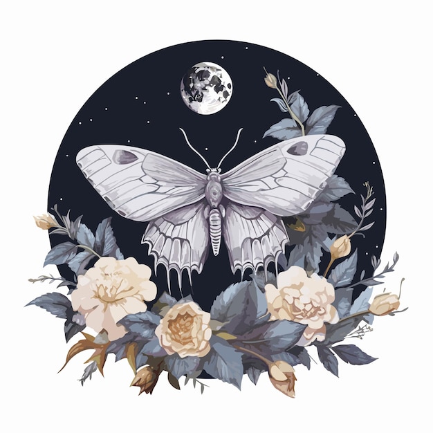 Ethereal Moth Surrounded by Moonlit Floral Elegance | Jiffy Designs