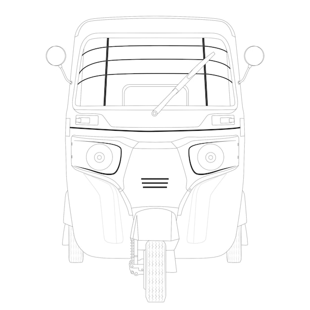 Iconic Three-Wheeled Auto Sketch with Detailed Features | Jiffy Designs