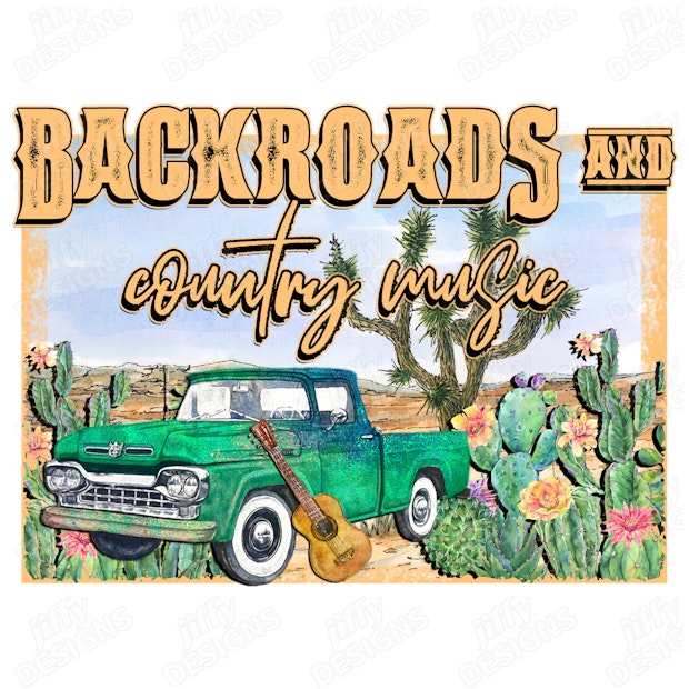 'Backroads and Country Music' Vintage Desert Scene with Classic Truck ...