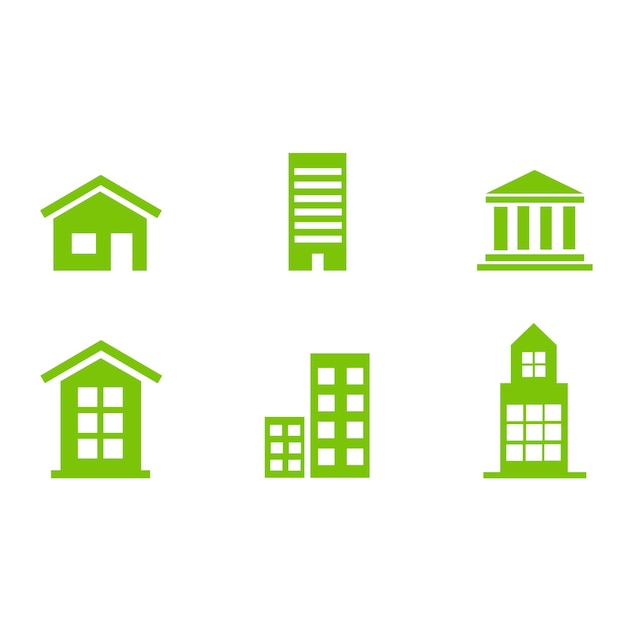 Vibrant Green Building Icons for Real Estate and Architecture | Jiffy ...